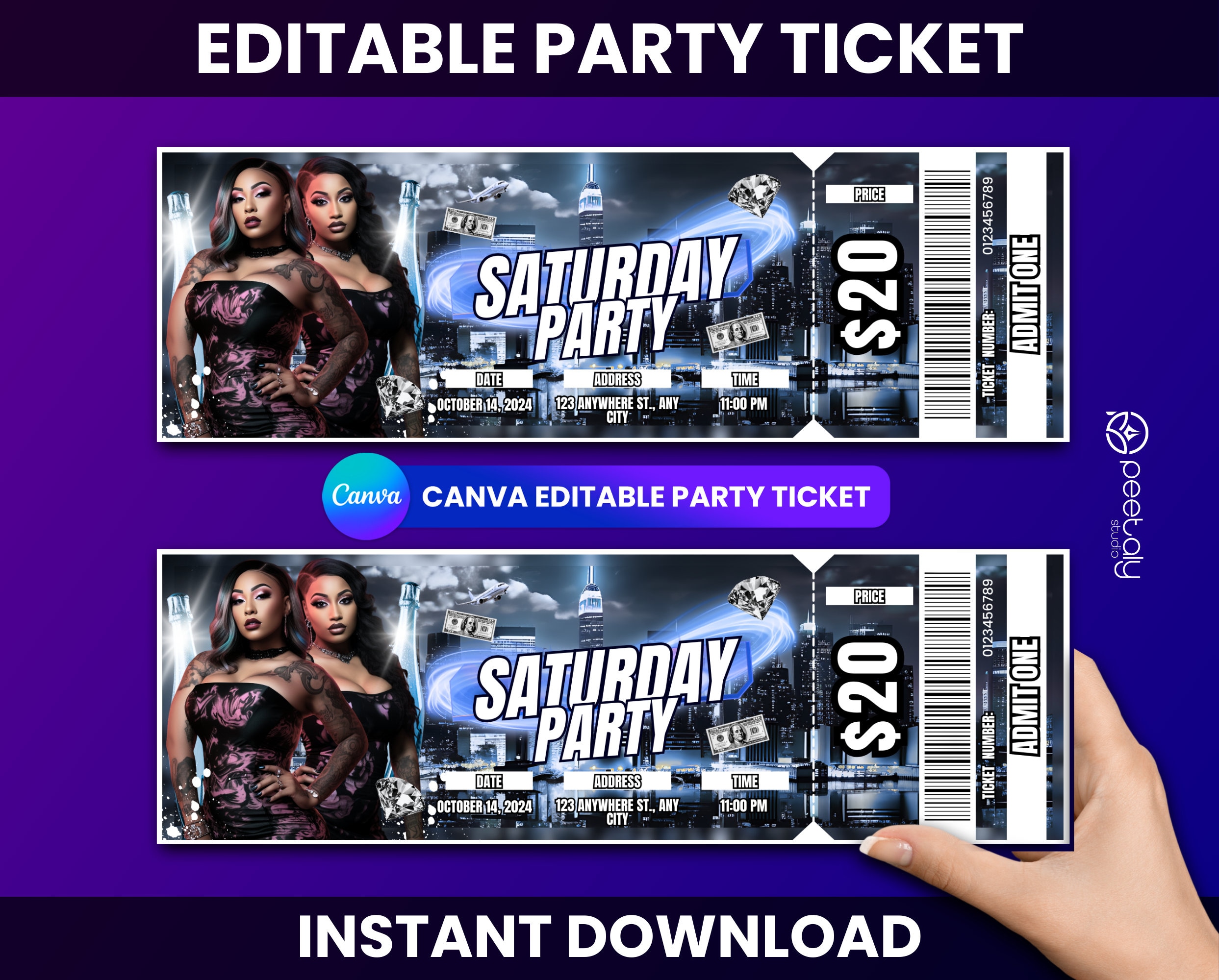Editable Party Ticket Template, Printable Event Invitation (canva ...