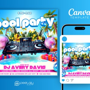 Pool Party Flyer, Social Media Pool Party Announcement Editable Summer ...