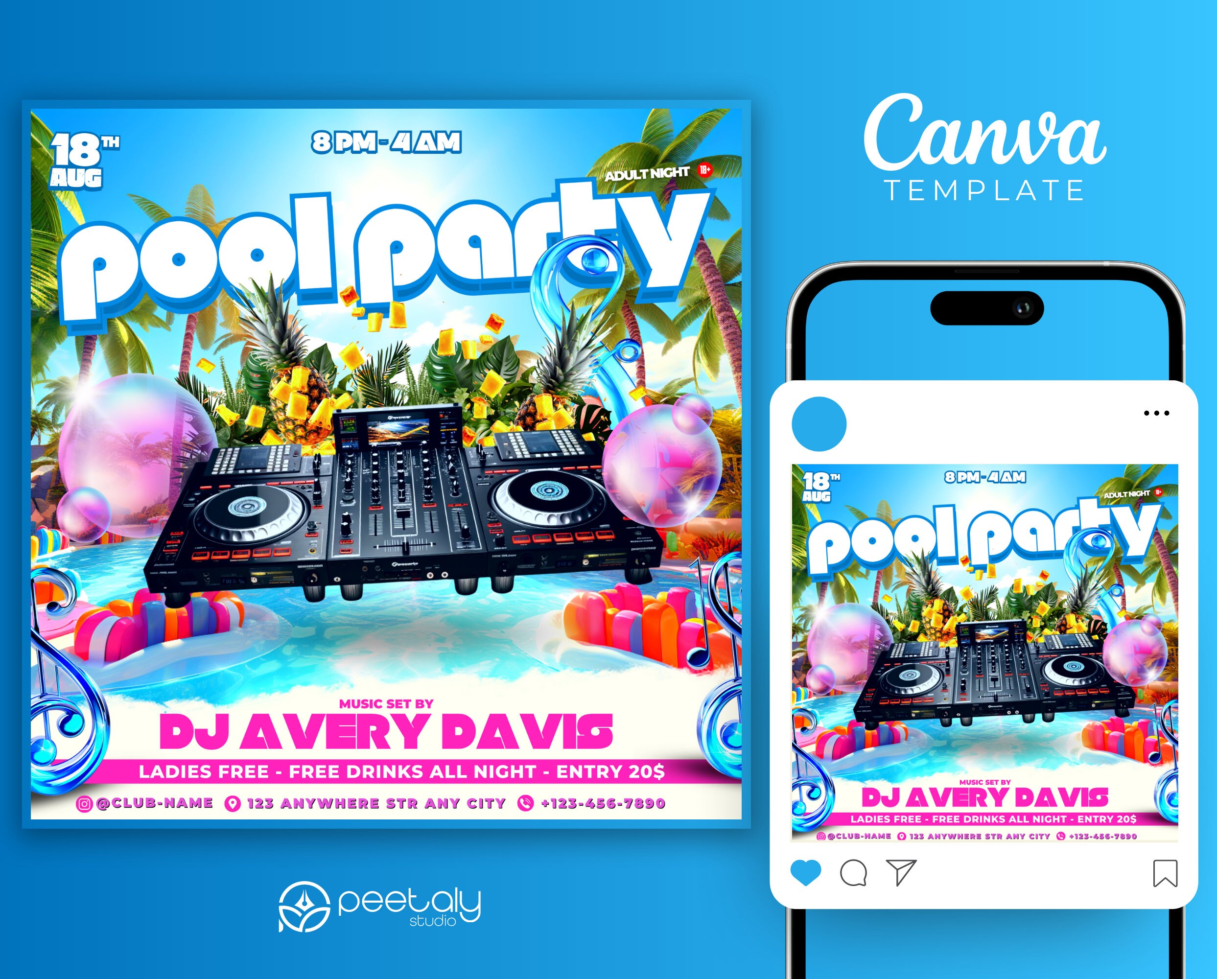 Pool Party Flyer, Social Media Pool Party Announcement Editable Summer ...