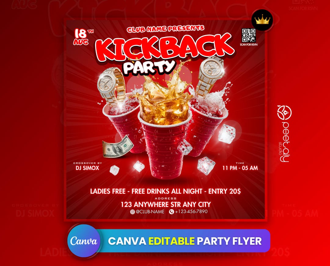 Editable Kickback Party Flyer Template for Canva, DIY Event Flyer ...