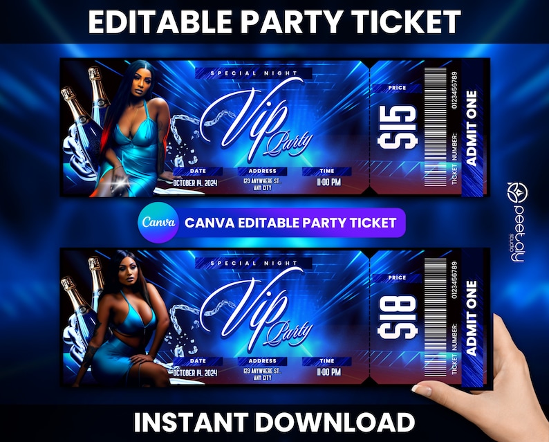 Editable Party Ticket Canva Template, Printable Event Ticket, Custom Party Ticket Invitation ...