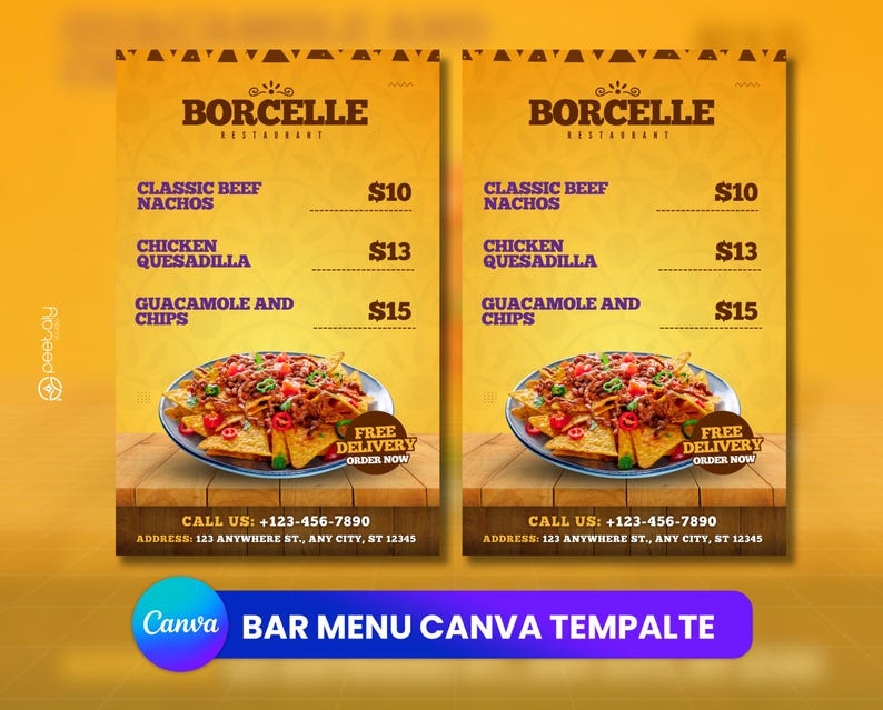 Editable Bar Menu Template, Customizable Canva Design (digital Download ...