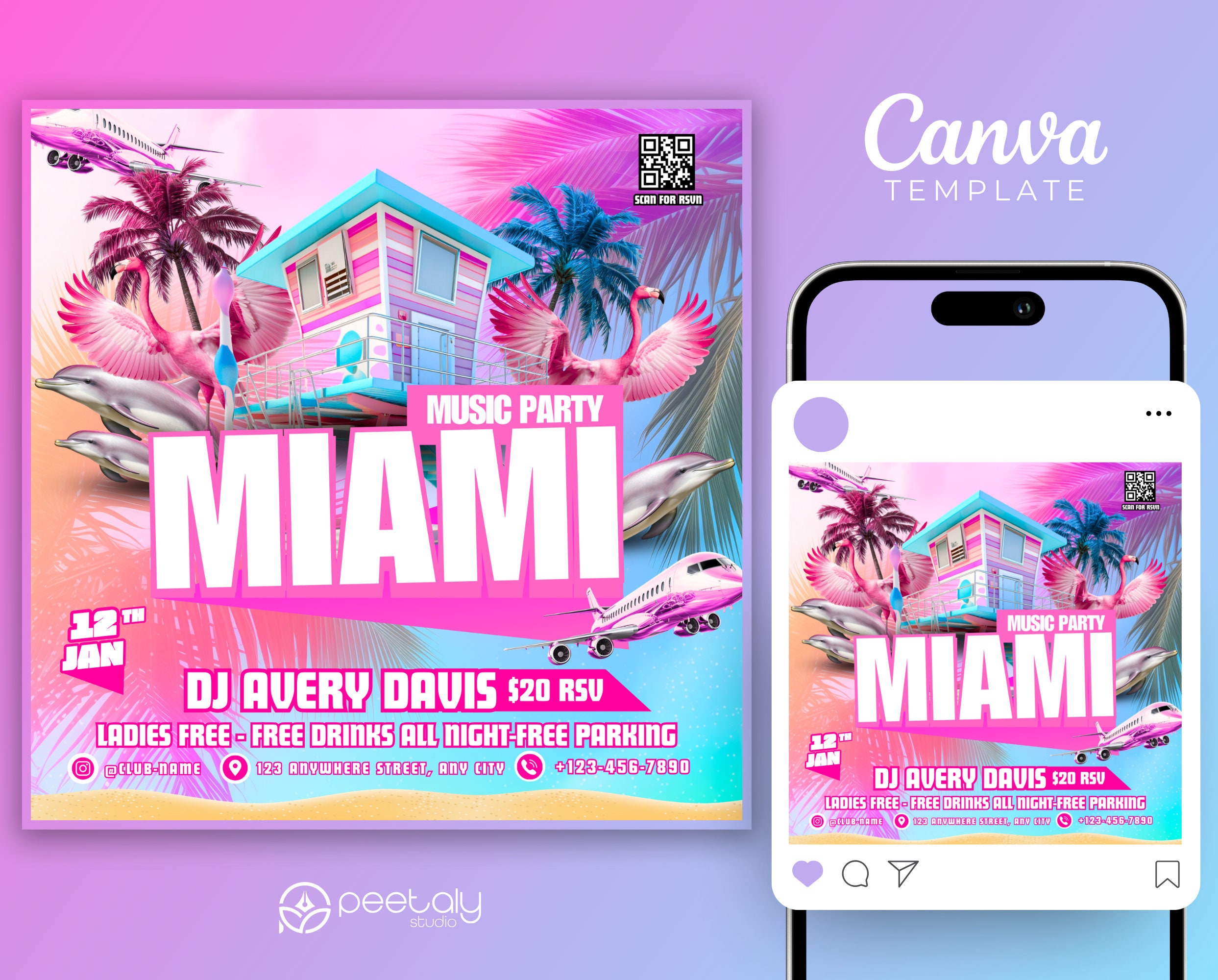 Miami Pool Party Flyer, Social Media Announcement (canva Template) - Etsy