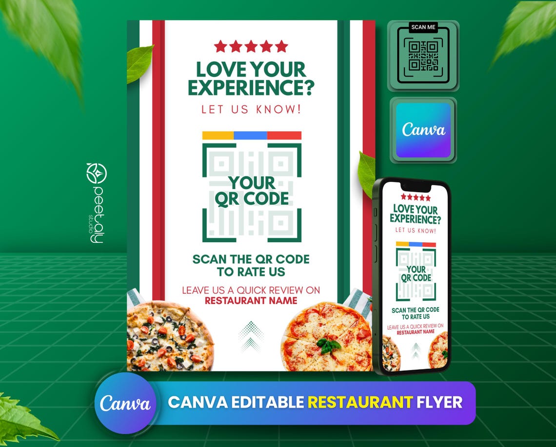 Custom Restaurant Review Flyer With QR Code | Canva Template (digital ...