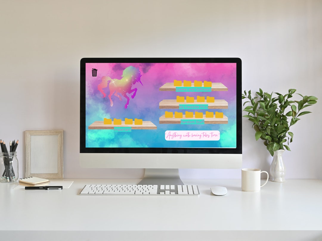 Colorful and Cute Desktop Organizer Wallpaper - Etsy