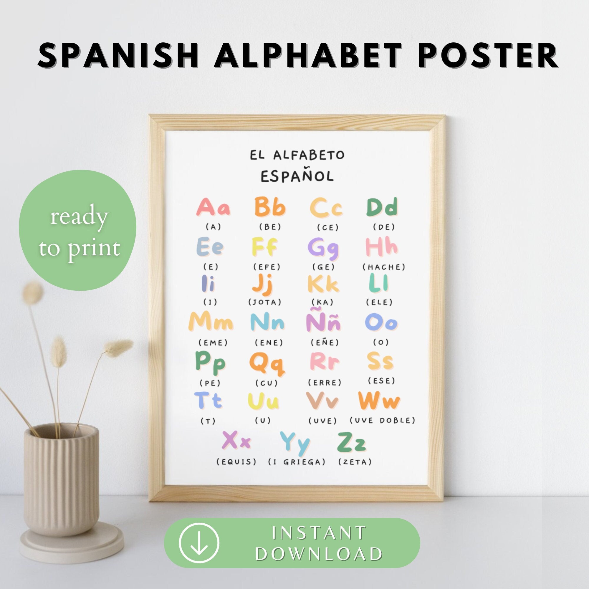 Spanish Alphabet Printable Poster: ABC Consonants and Vowels (digital ...