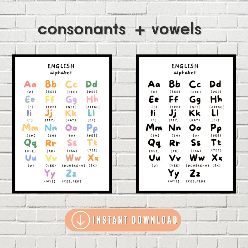 English Alphabet Printable Poster, English Language Digital Print ...