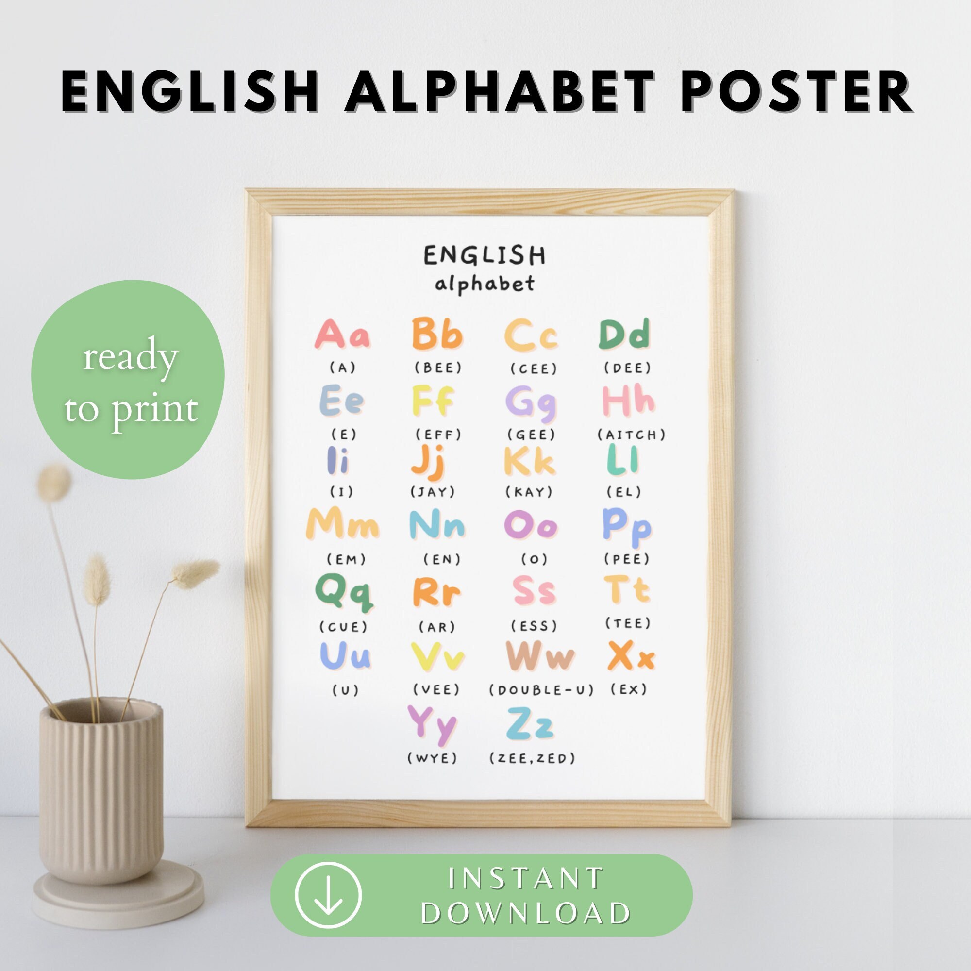 English Alphabet Printable Poster, English Language Digital Print ...
