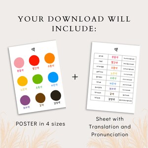Korean Alphabet Colors Printable Poster: Hangeul Learning, Kids Room ...
