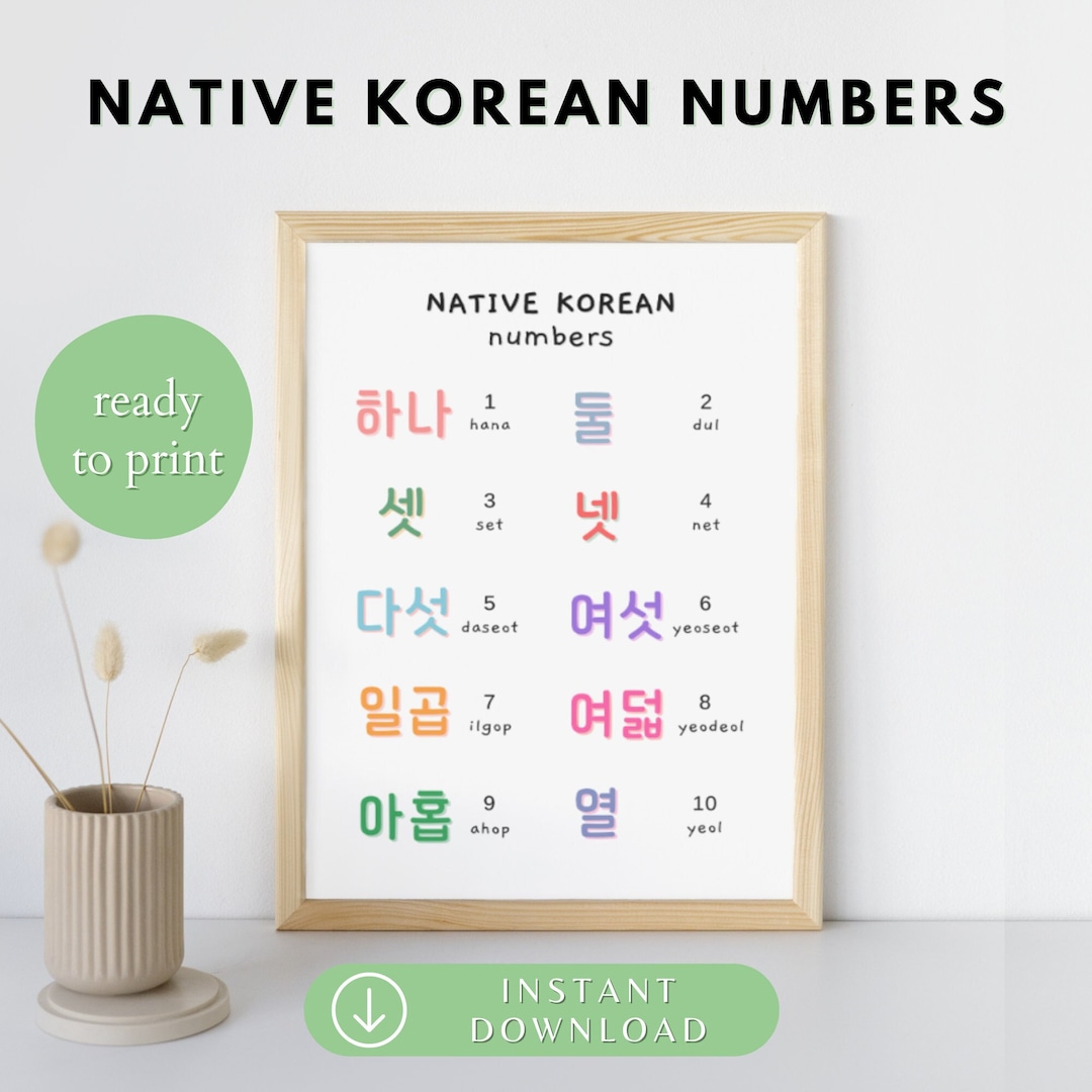 Native Korean Numbers Printable Poster, Korean Number System, Korean ...
