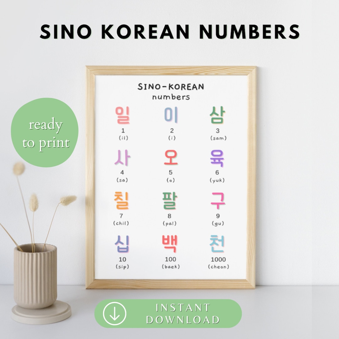 Sino-korean Numbers Printable Poster, Korean Number System, Korean Room ...
