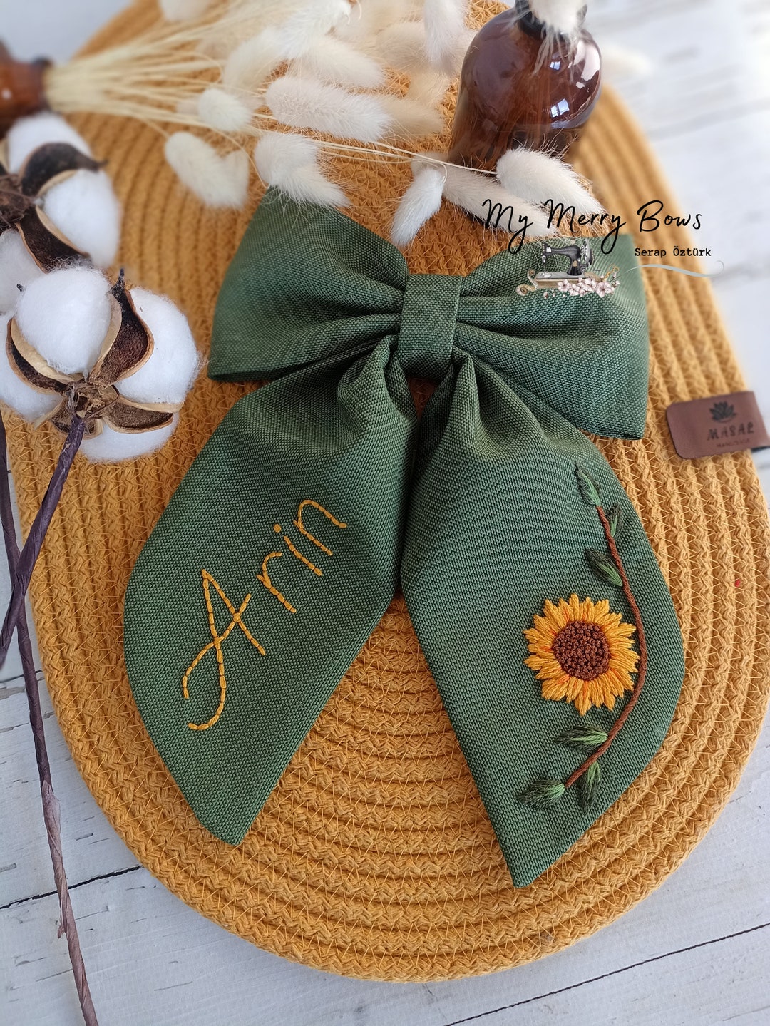 Hand Embroidered Bow ,handmade Hair Clips, Floral Hair Bow, Custom Name ...