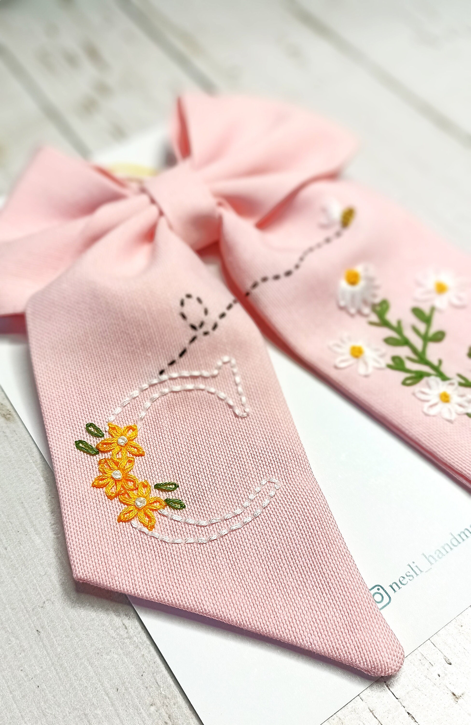 Hand Embroidered Bow, Handmade Hair Clips, Floral Hair Bow, Custom Name ...