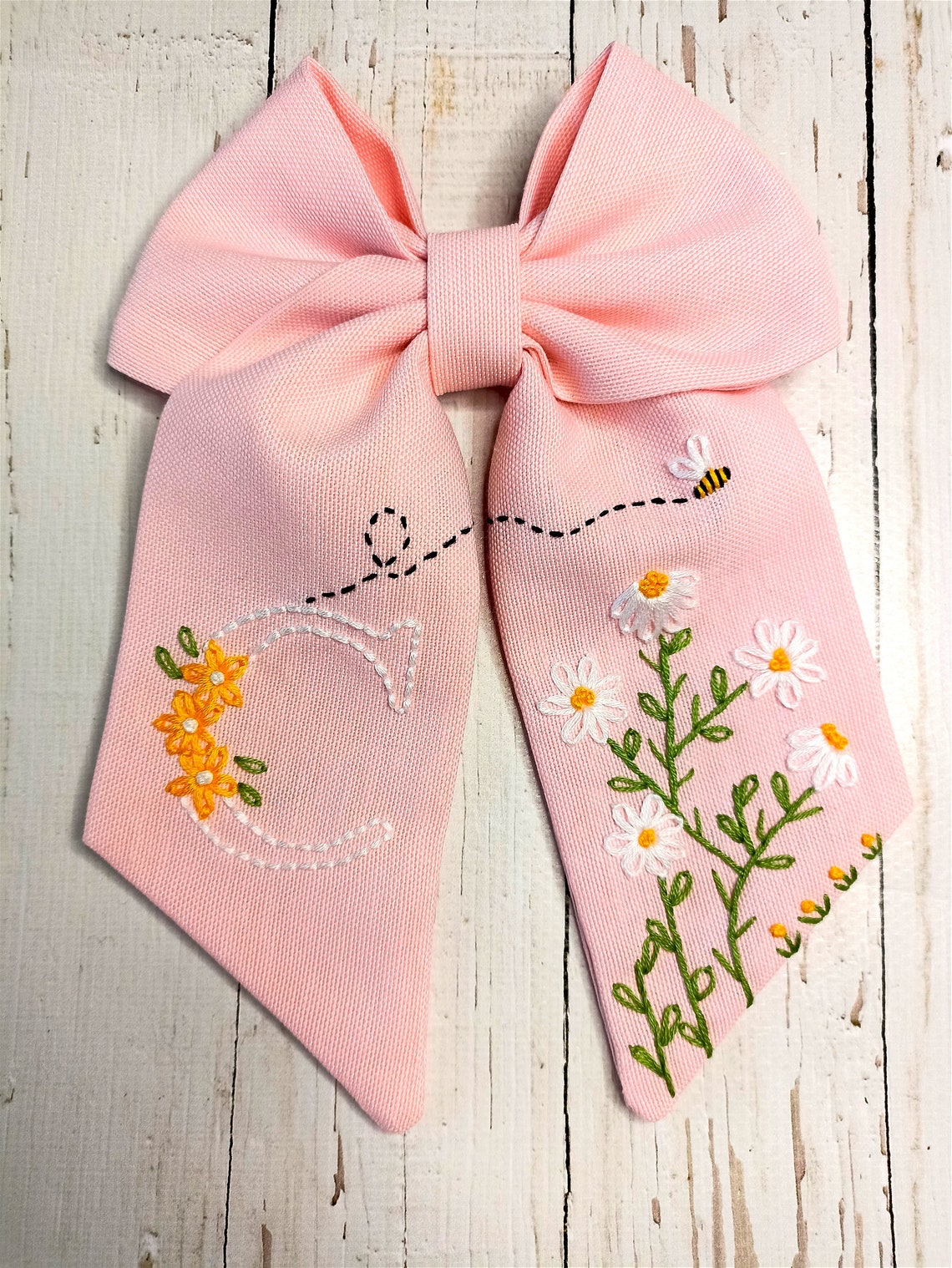 Hand Embroidered Bow, Handmade Hair Clips, Floral Hair Bow, Custom Name ...