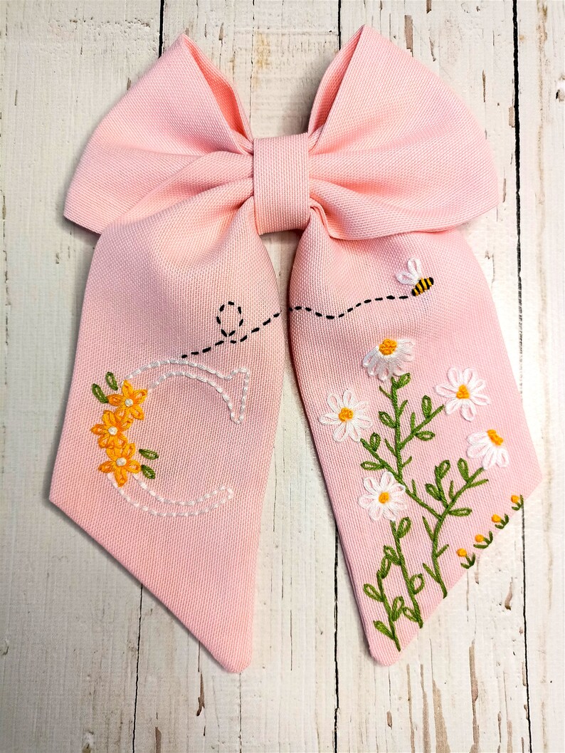 Hand Embroidered Bow, Handmade Hair Clips, Floral Hair Bow, Custom Name ...