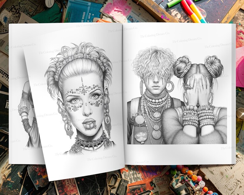 90s Rave Kids Coloring Book, Anime Fashion Coloring Book, Printable ...