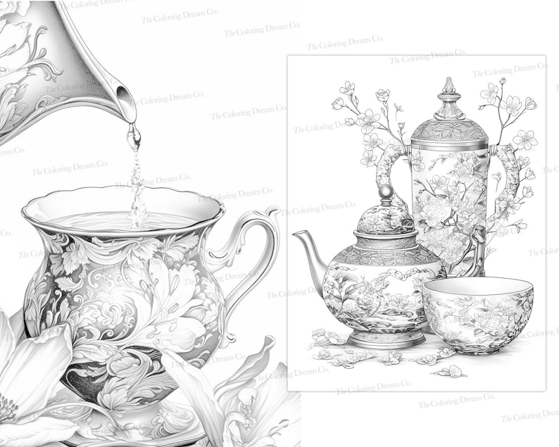 Tea Party Coloring Book Flowers Coloring Page Tea Pot - Etsy