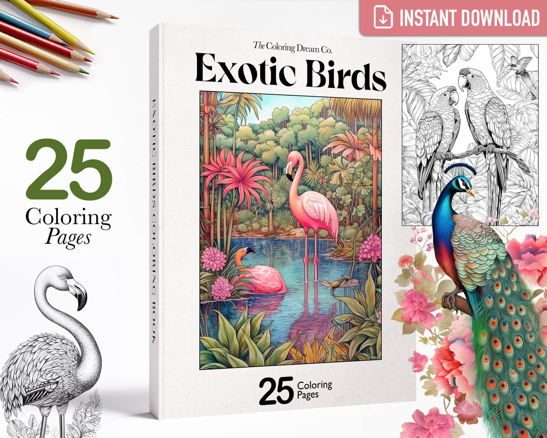 Exotic Birds Coloring Book, Tropical Birds, Printable Coloring Pages ...