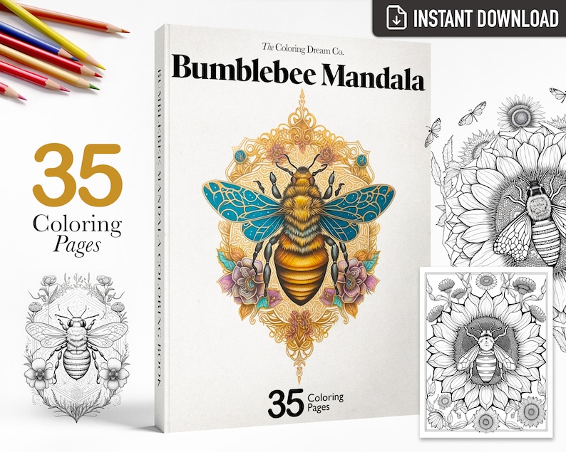 Bumblebee Mandala Coloring Book, Sunflower, Printable Coloring Pages ...