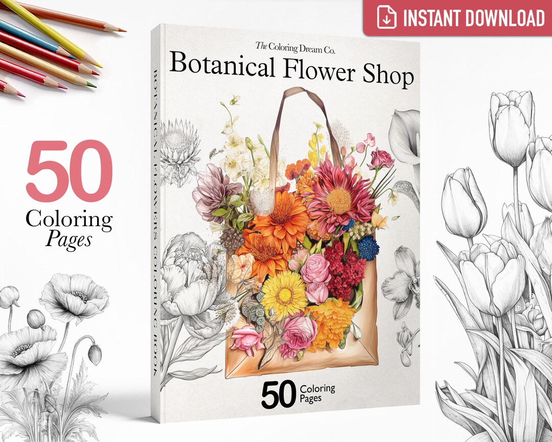 Botanical Flowers Coloring Book, Beautiful Flowers Coloring Page ...