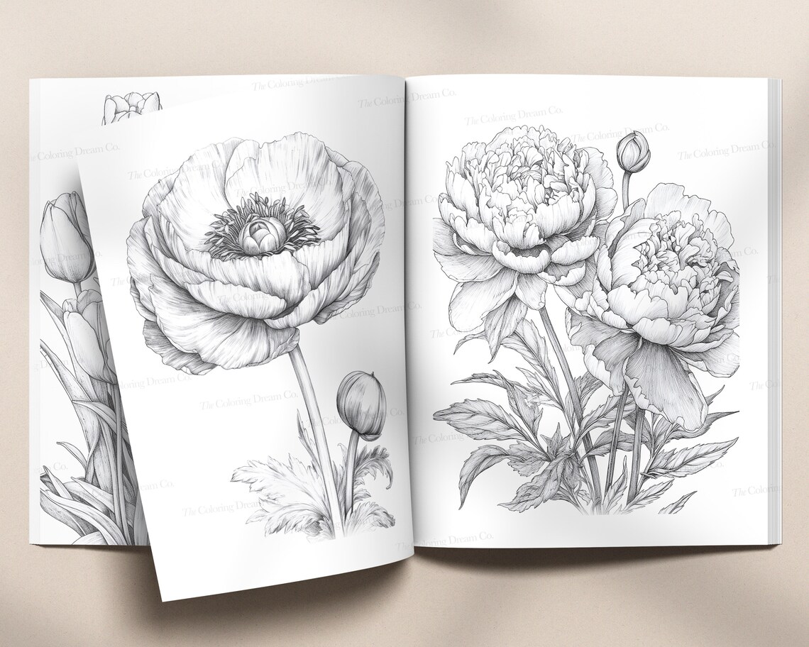 Botanical Flowers Coloring Book, Beautiful Flowers Coloring Page ...
