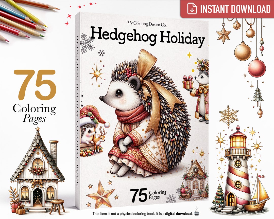 Hedgehog Holiday: Christmas Coloring Book, Xmas Coloring Page, Holiday ...