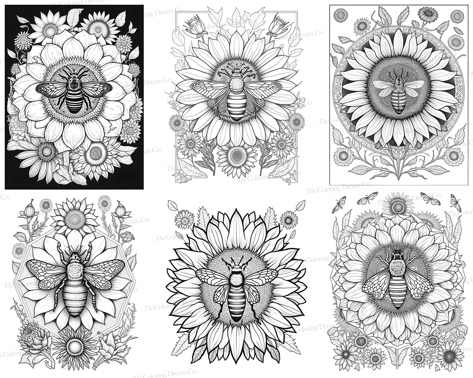 Bumblebee Mandala Coloring Book Sunflower Printable Coloring - Etsy