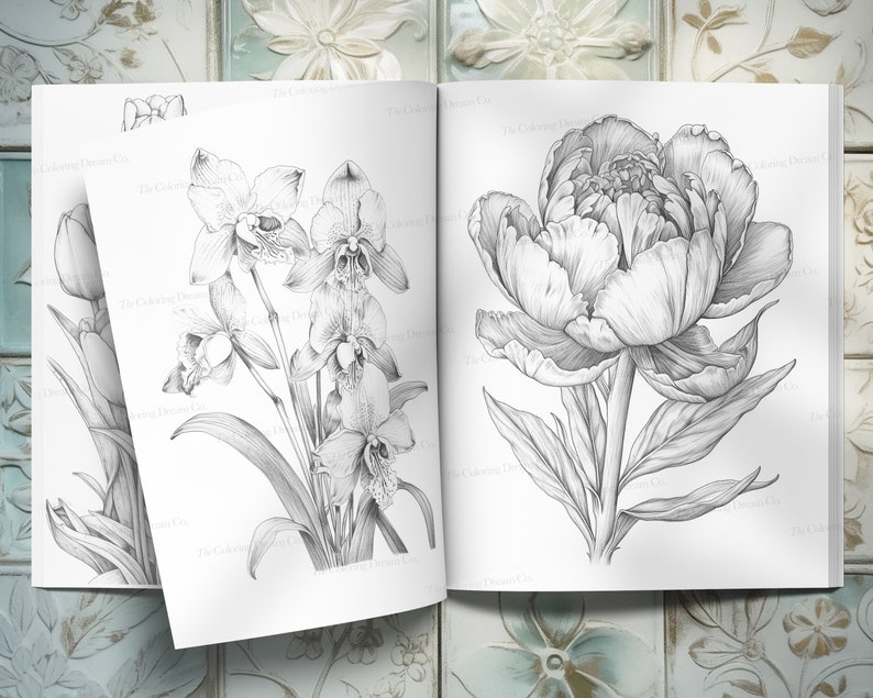 Botanical Flowers Coloring Book, Beautiful Flowers Coloring Page ...