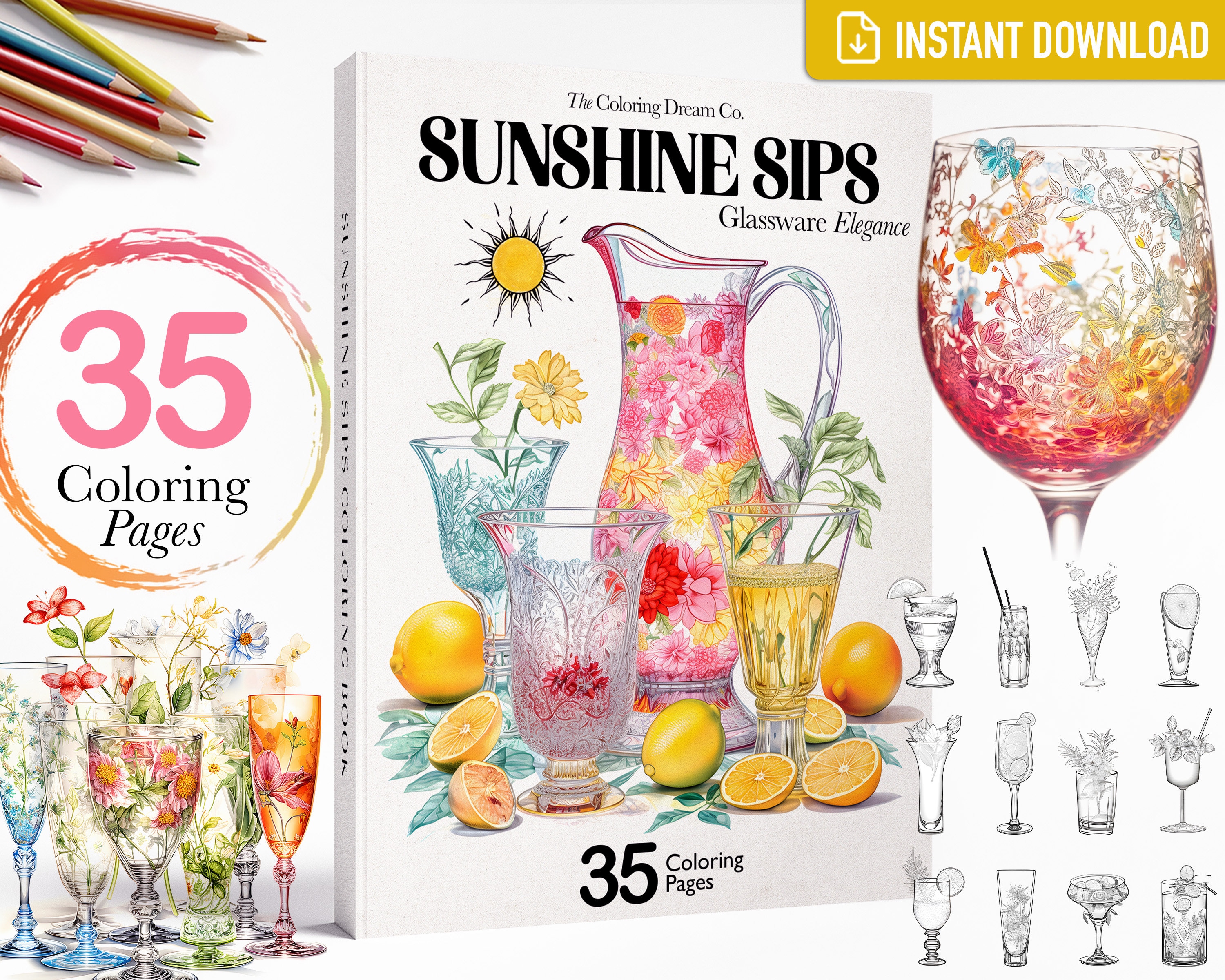 Whimsical Summer Coloring Book, Flowers Coloring Page, Picnic Coloring ...