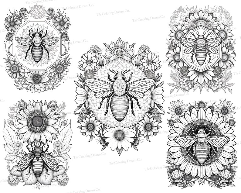 Bumblebee Mandala Coloring Book Sunflower Printable Coloring - Etsy