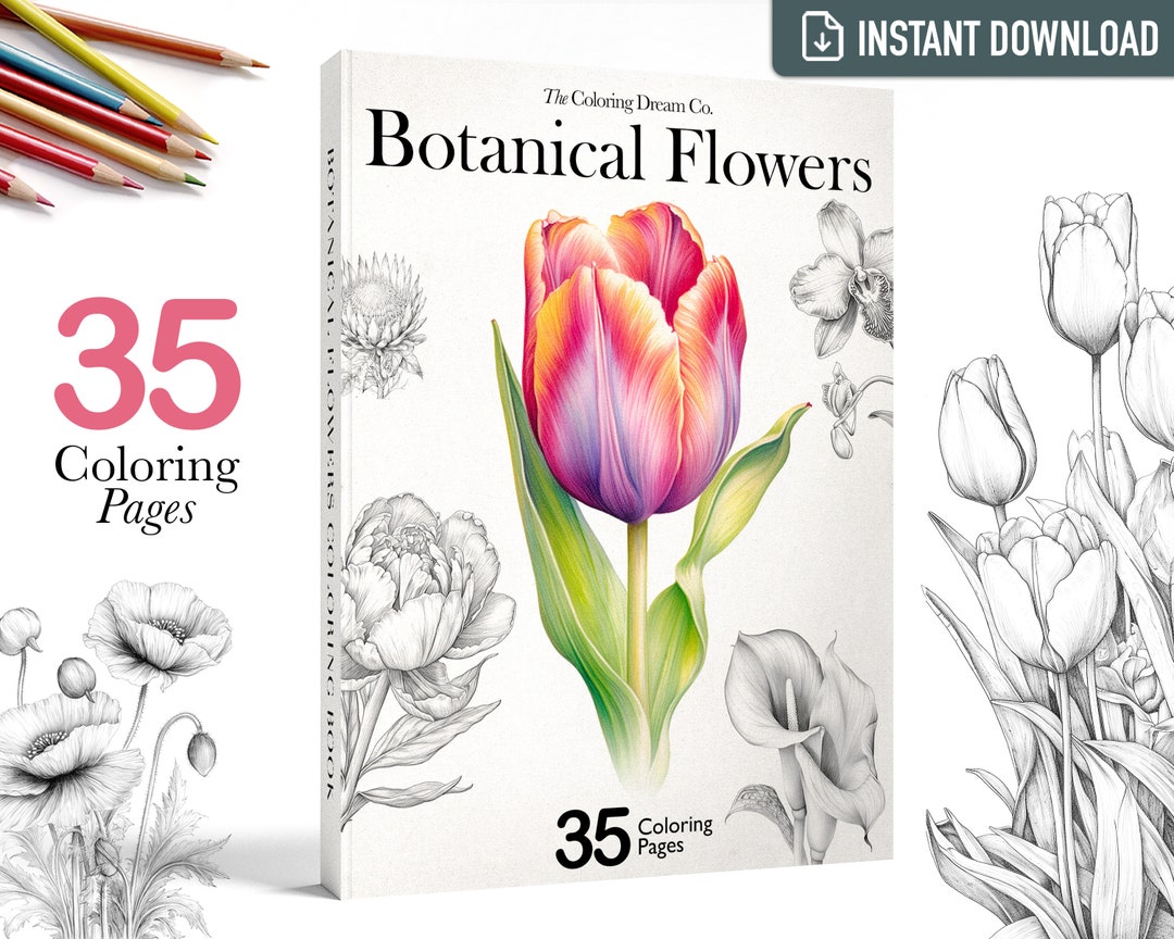 Botanical Flowers Coloring Book, Beautiful Flowers Coloring Page ...