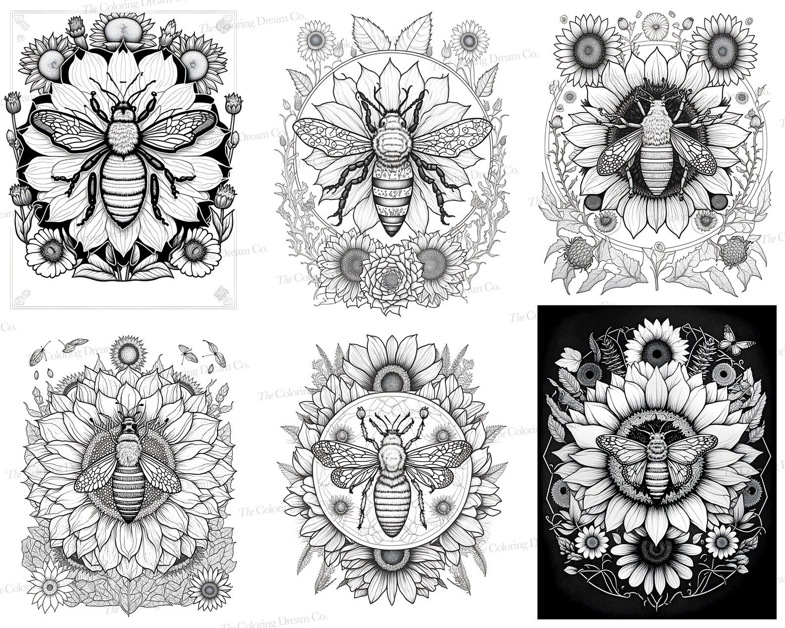 Bumblebee Mandala Coloring Book Sunflower Printable Coloring - Etsy