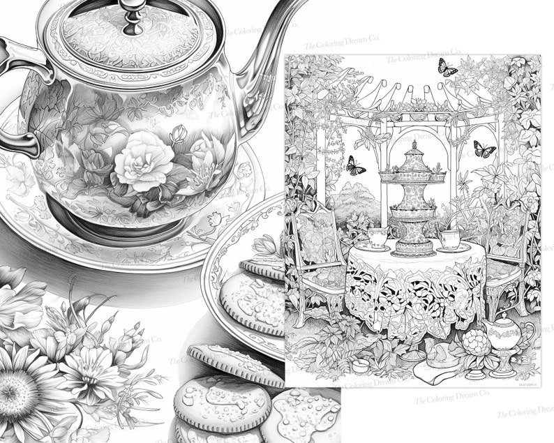 Tea Party Coloring Book Flowers Coloring Page Tea Pot - Etsy