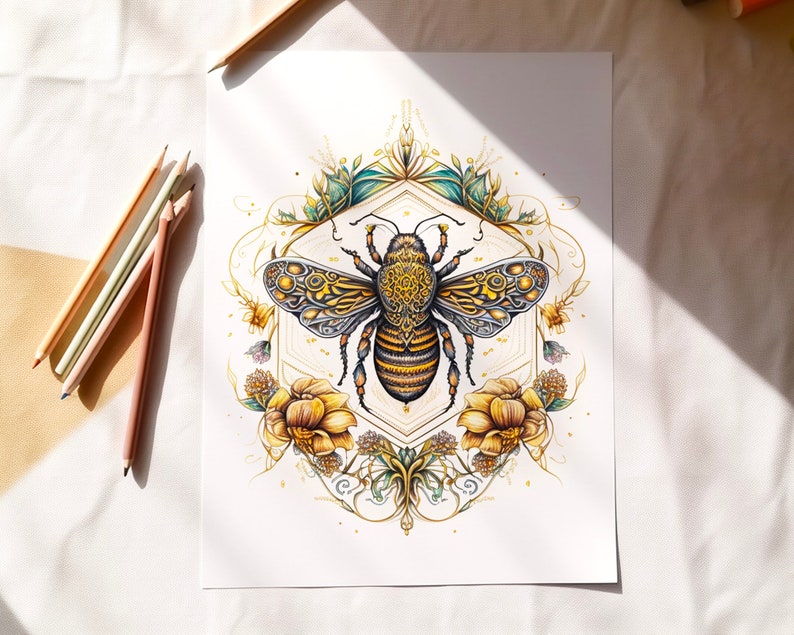 Bumblebee Mandala Coloring Book Sunflower Printable Coloring - Etsy