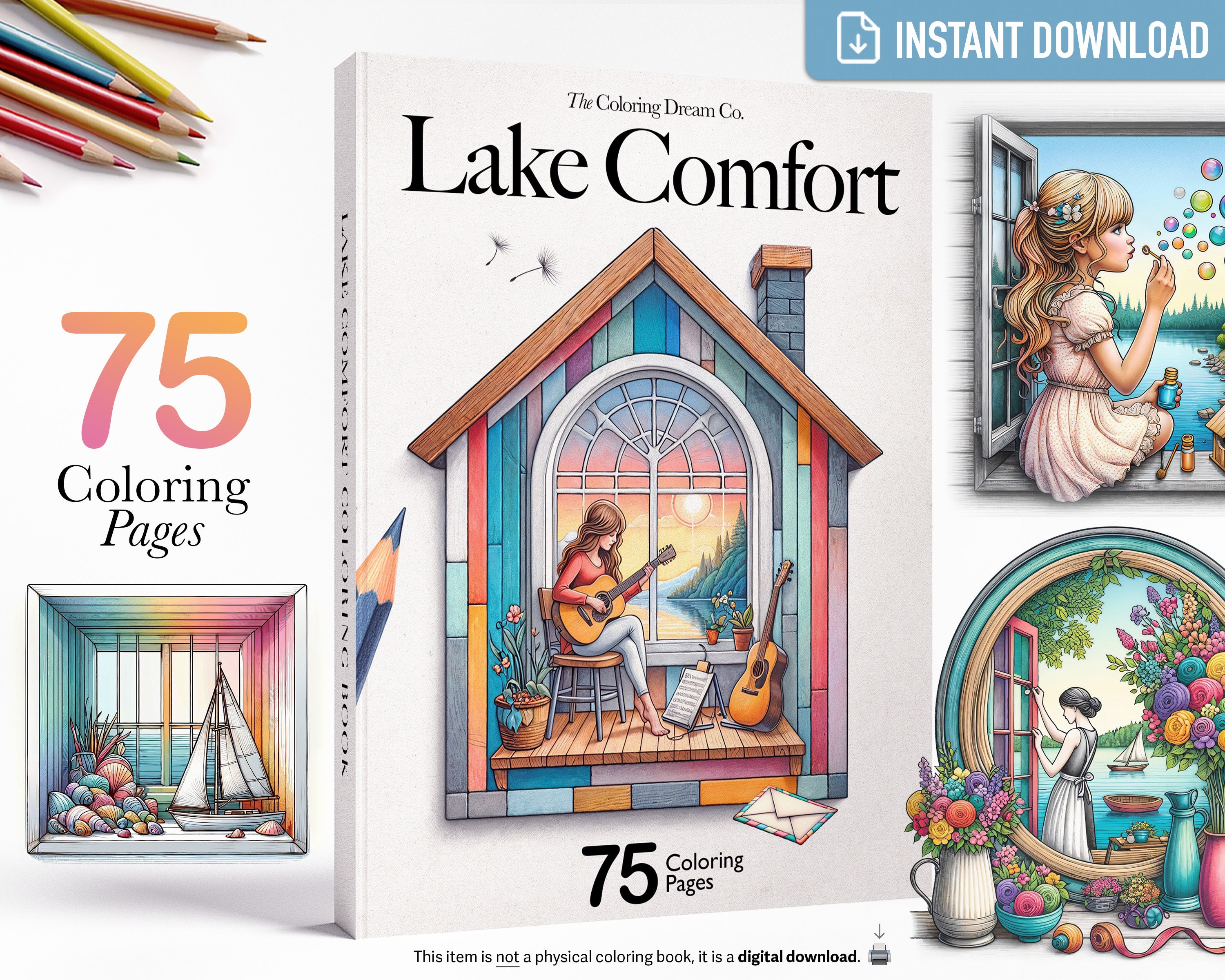 Lake Comfort: Whimsical Summer Coloring Book, Easy Cute Coloring Pages ...