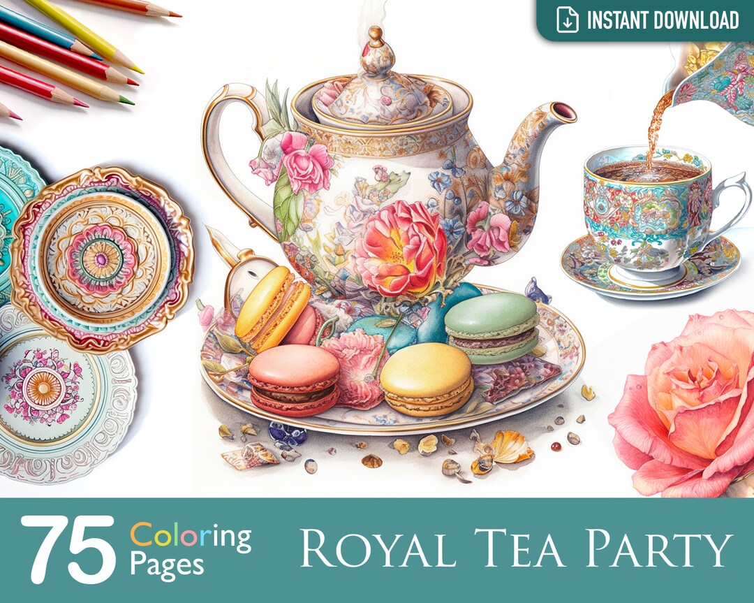 Tea Party Coloring Book Flowers Coloring Page Tea Pot - Etsy