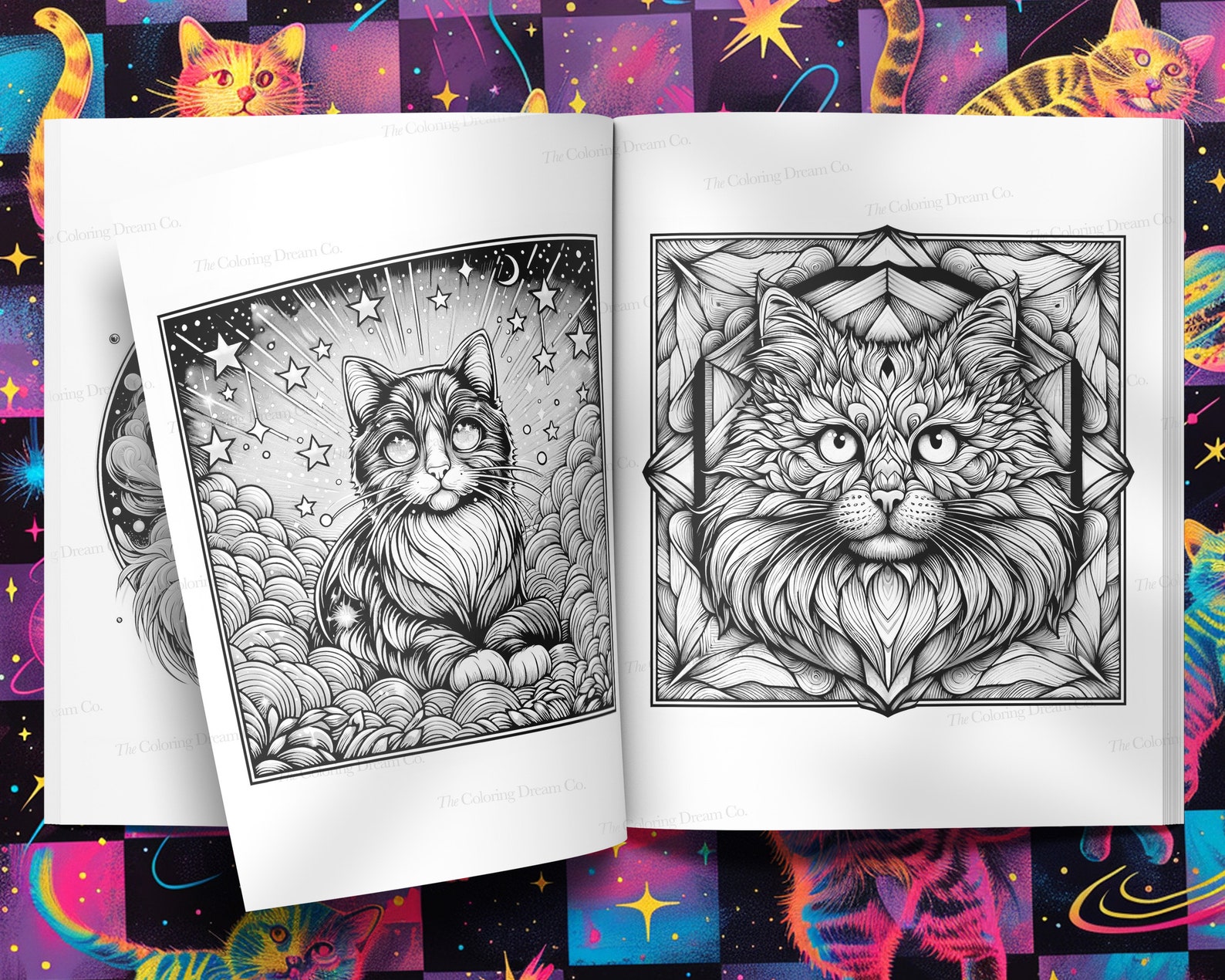Psychedelic Cat Coloring Book: 100 Pages! Whimsical Surreal Coloring ...