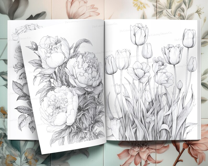 Botanical Flowers Coloring Book, Beautiful Flowers Coloring Page ...