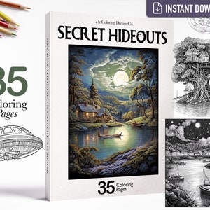 Fantasy Coloring Book of Secret Hideouts, Fall Coloring Page, Spooky ...