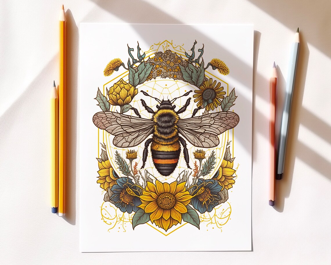 Bumblebee Mandala Coloring Book Sunflower Printable Coloring - Etsy