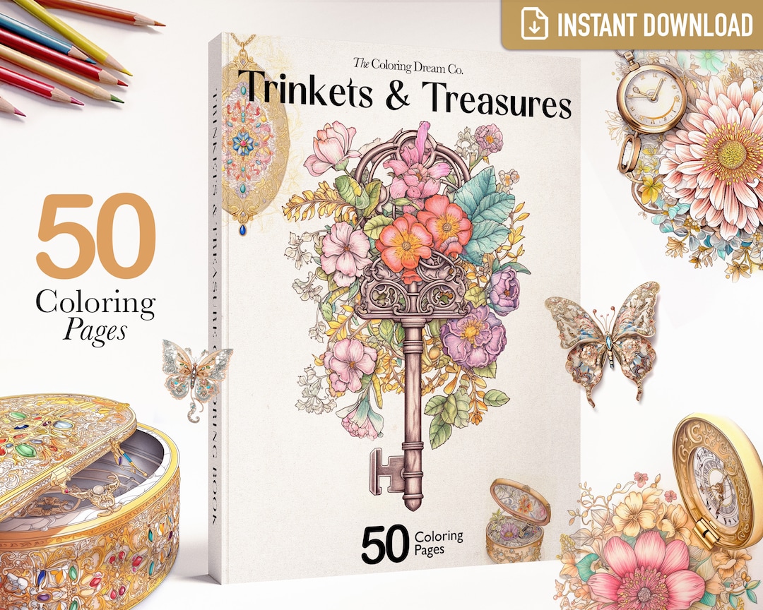 Whimsical Coloring Book of Trinkets & Treasures, Flowers Vintage ...