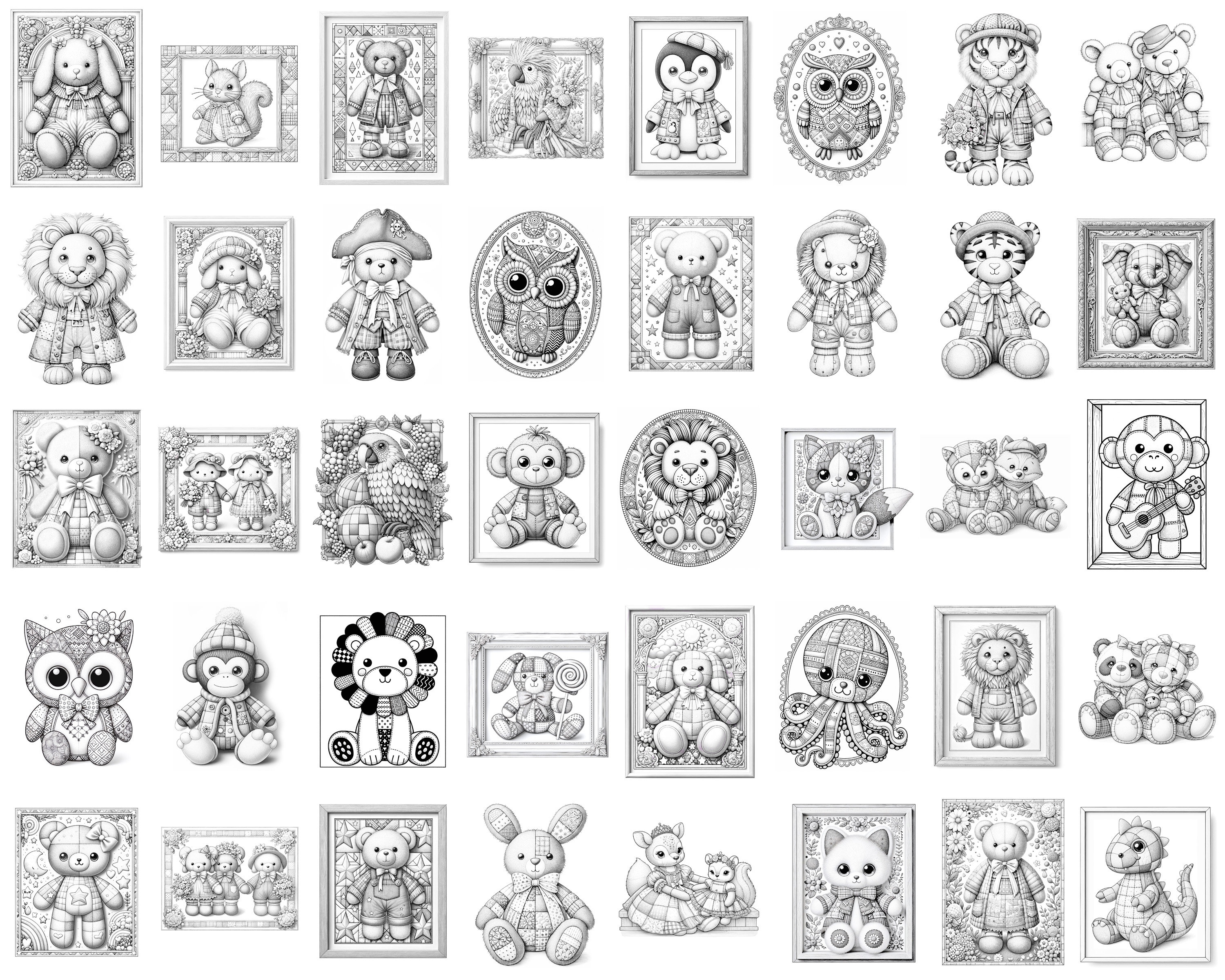 Patchwork Animals Coloring Book, Unique Coloring Page, Stress Relief ...
