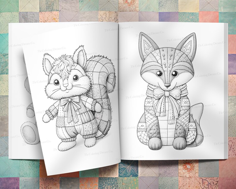 Patchwork Animals Coloring Book, Unique Coloring Page, Stress Relief ...