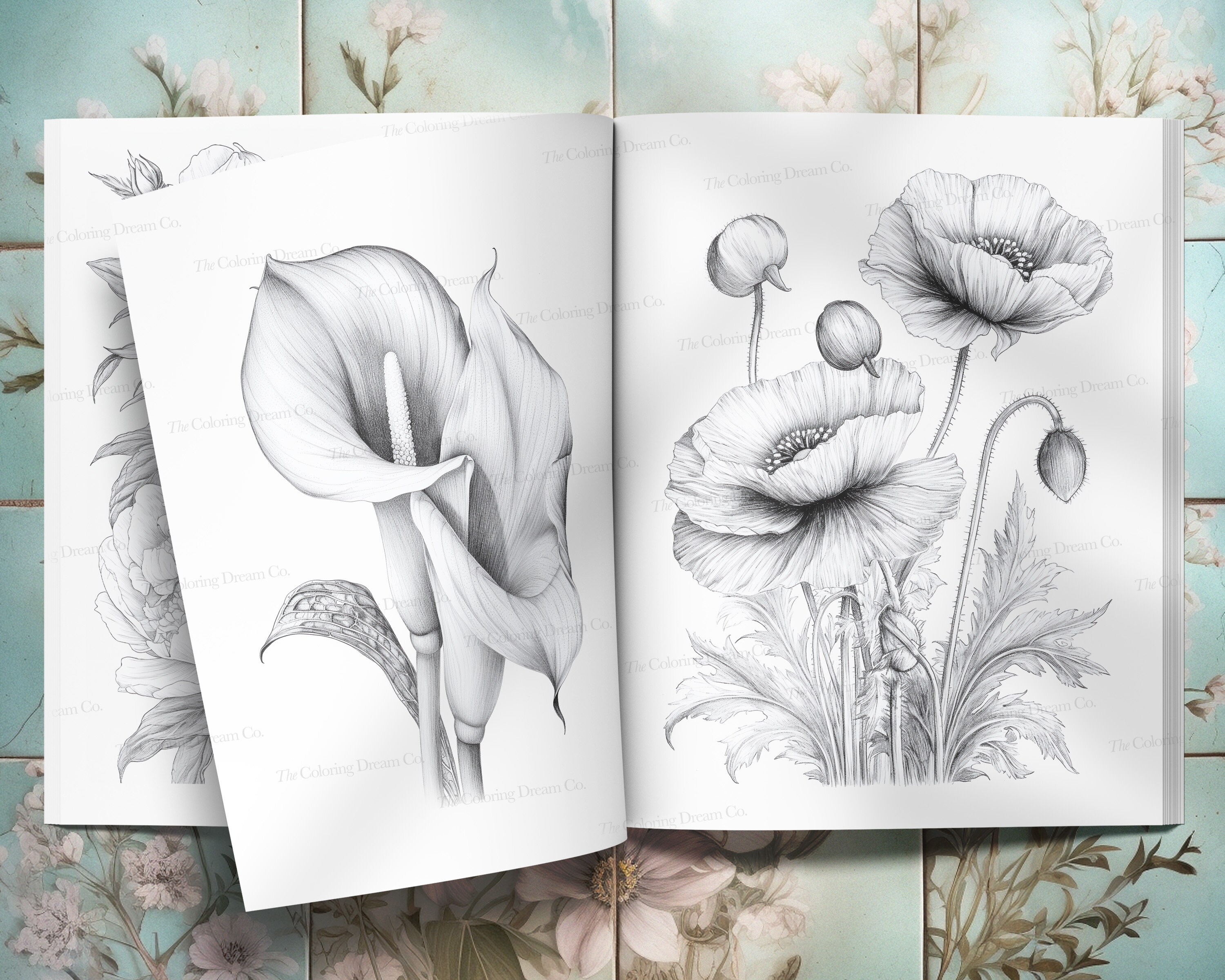 Botanical Flowers Coloring Book, Beautiful Flowers Coloring Page ...
