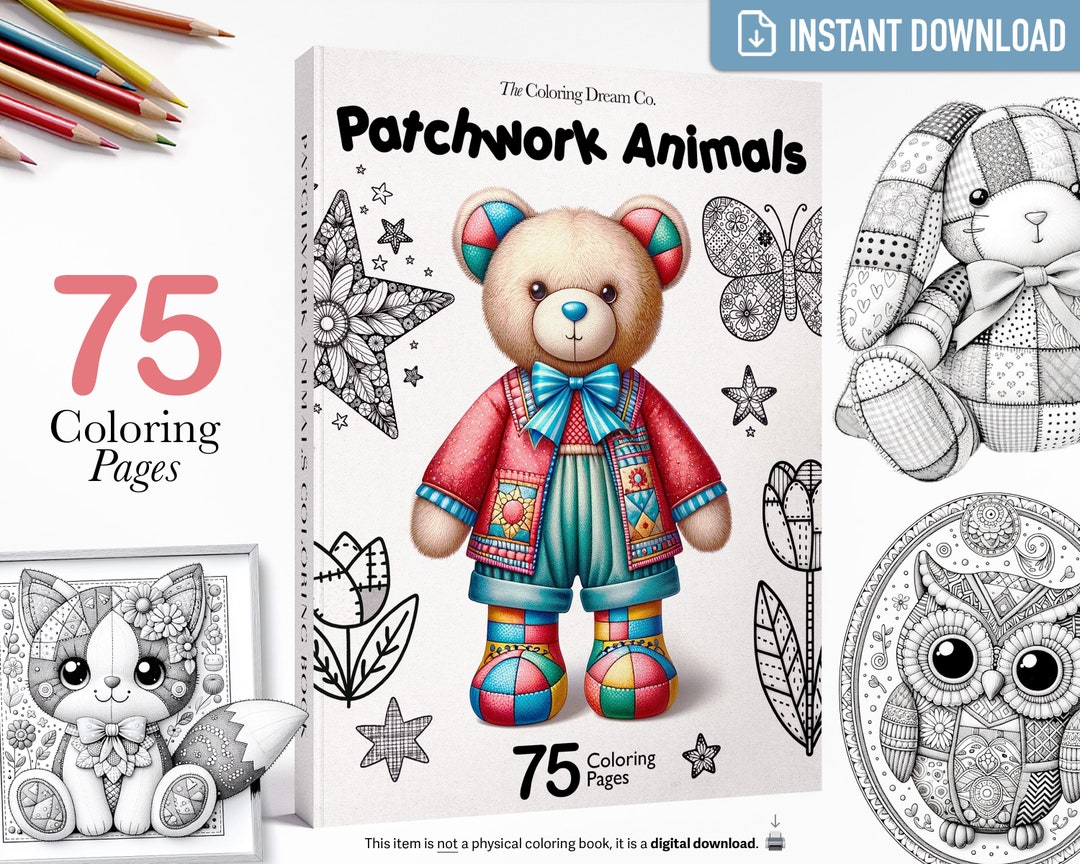 Patchwork Animals Coloring Book, Unique Coloring Page, Stress Relief ...