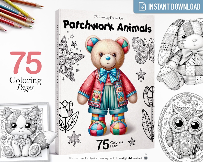 Patchwork Animals Coloring Book, Unique Coloring Page, Stress Relief ...