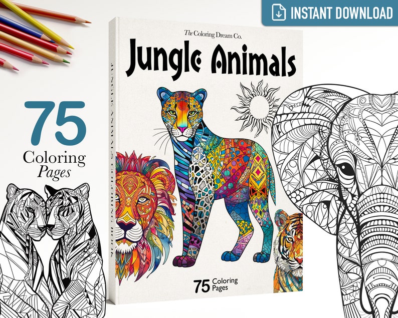 Jungle Animals Coloring Book Animals Coloring Page Printable - Etsy