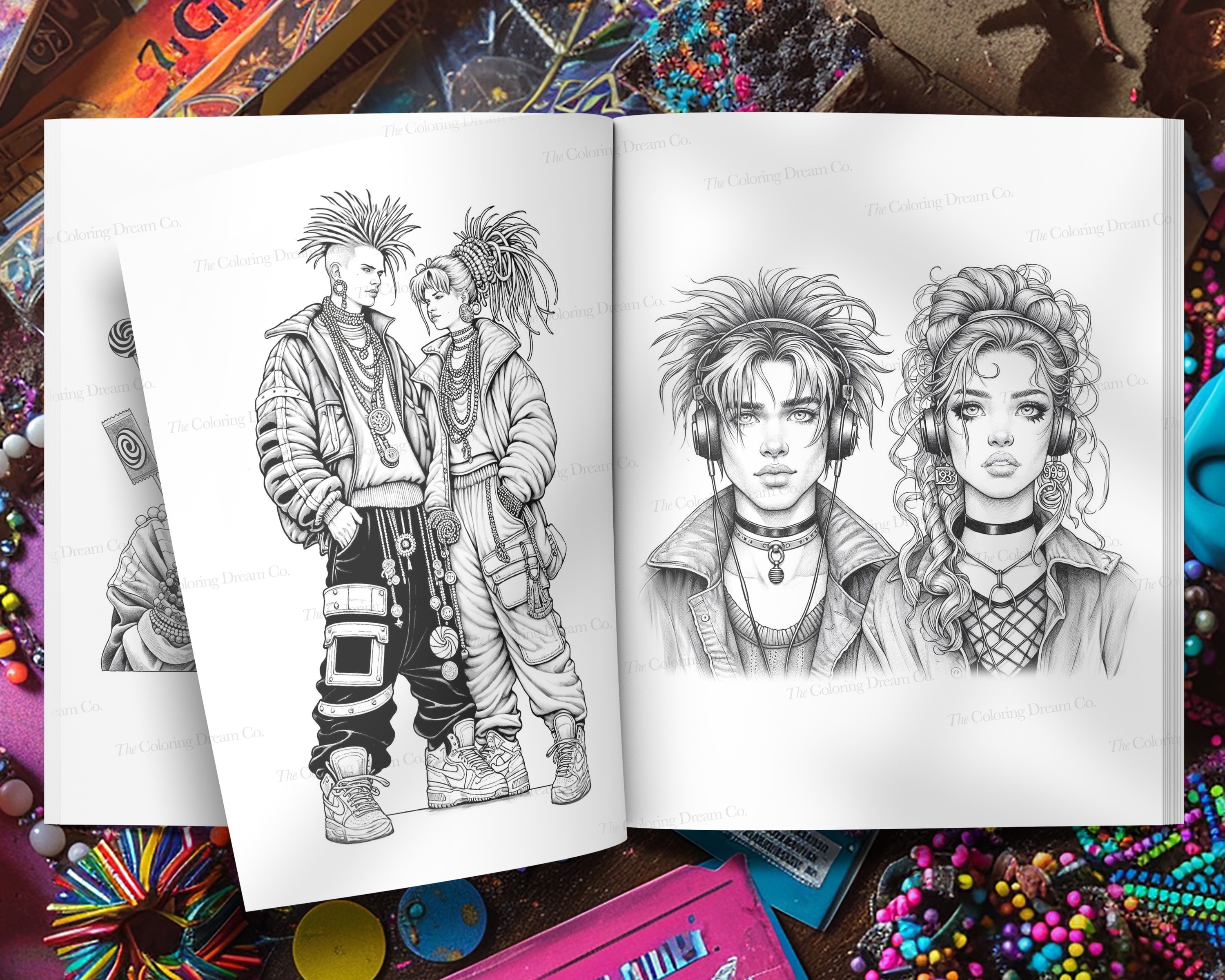 90s Rave Kids Coloring Book, Anime Fashion Coloring Book, Printable ...