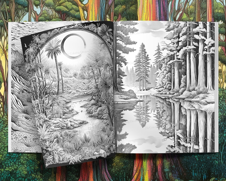 Nature Landscapes Coloring Book, Beautiful Flowers Coloring Page ...