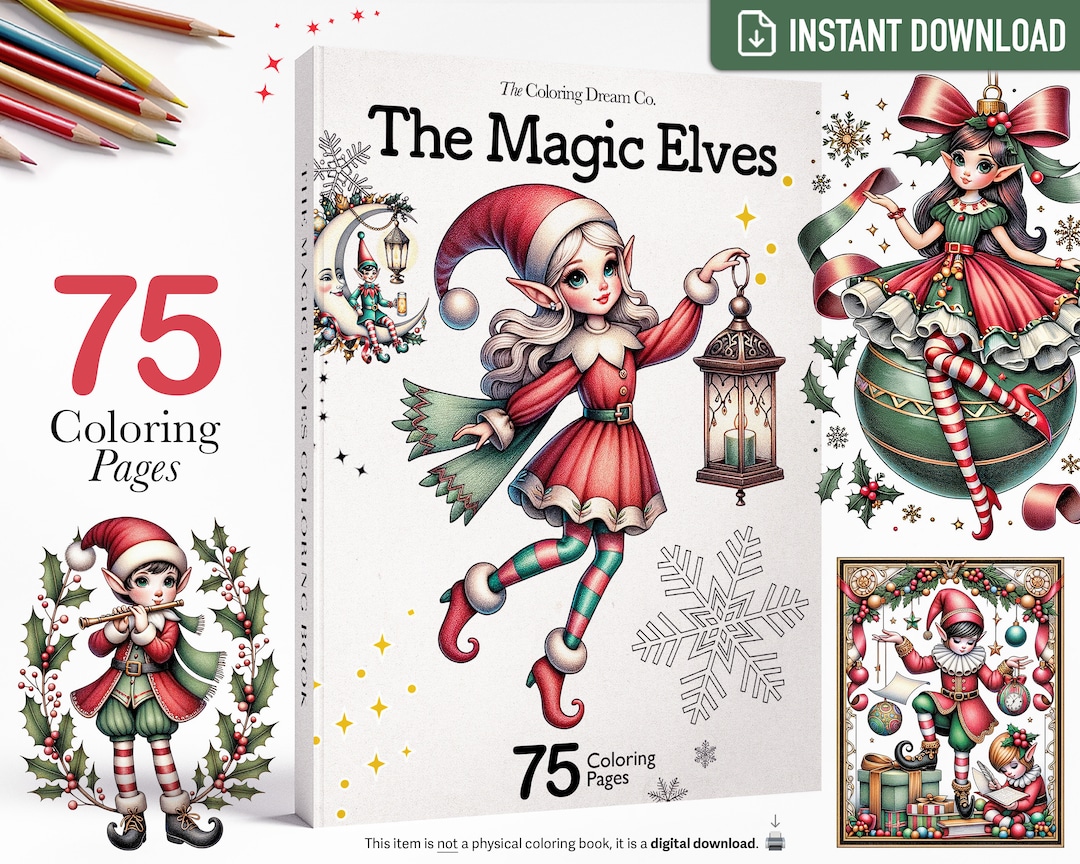 The Magic Elves: Christmas Coloring Book, Xmas Coloring Page, Holiday ...